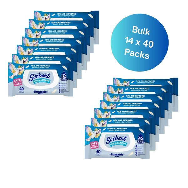 Sorbent Flushable Wipes – Hypoallergenic Bulk 14×40 Pack - The Nappy Shop